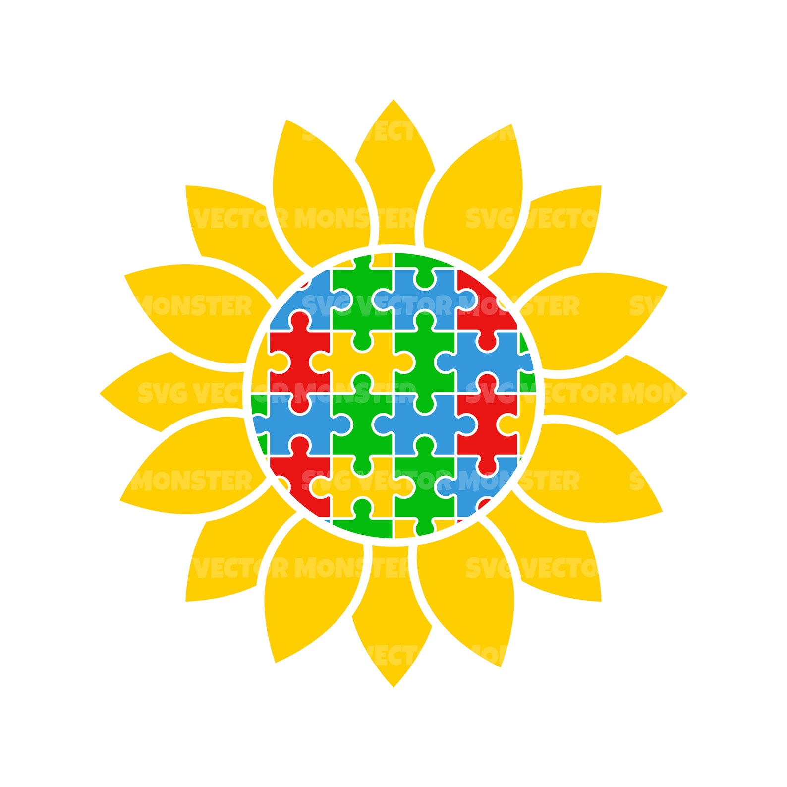Colorful Puzzle on Sunflower SVG Autism Symbol. Vector Cut - Etsy