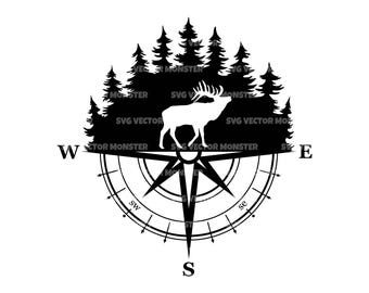 Outdoor, Camping, Fishing, Hunting, Mountains, Deer, Compass SVG, PNG ...