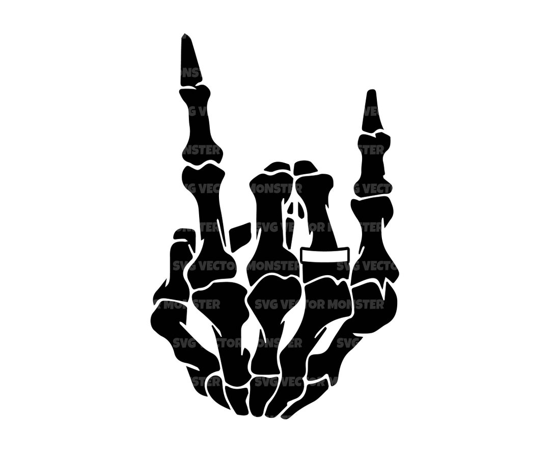 Skeleton Rock Horns With Groom Wedding Band Svg, Devil Horns. Vector ...