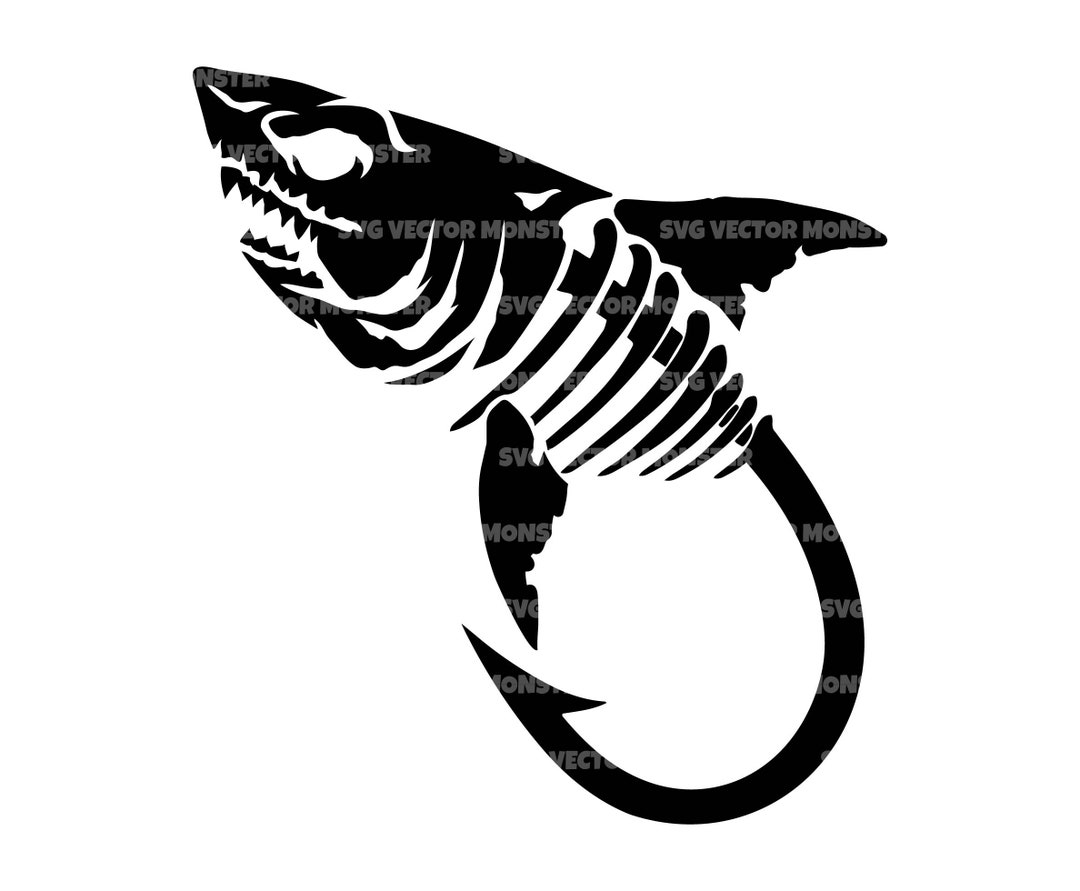 Requin squelette SVG, hameçon SVG, pêche au bar SVG, pêcheur SVG ...