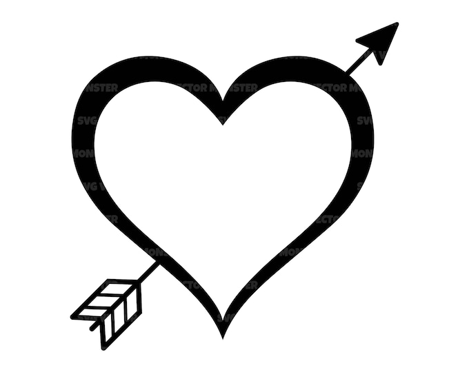 Arrow Heart Svg, Cupid Love Arrow Svg, Arrow Hand Drawn Heart Svg ...