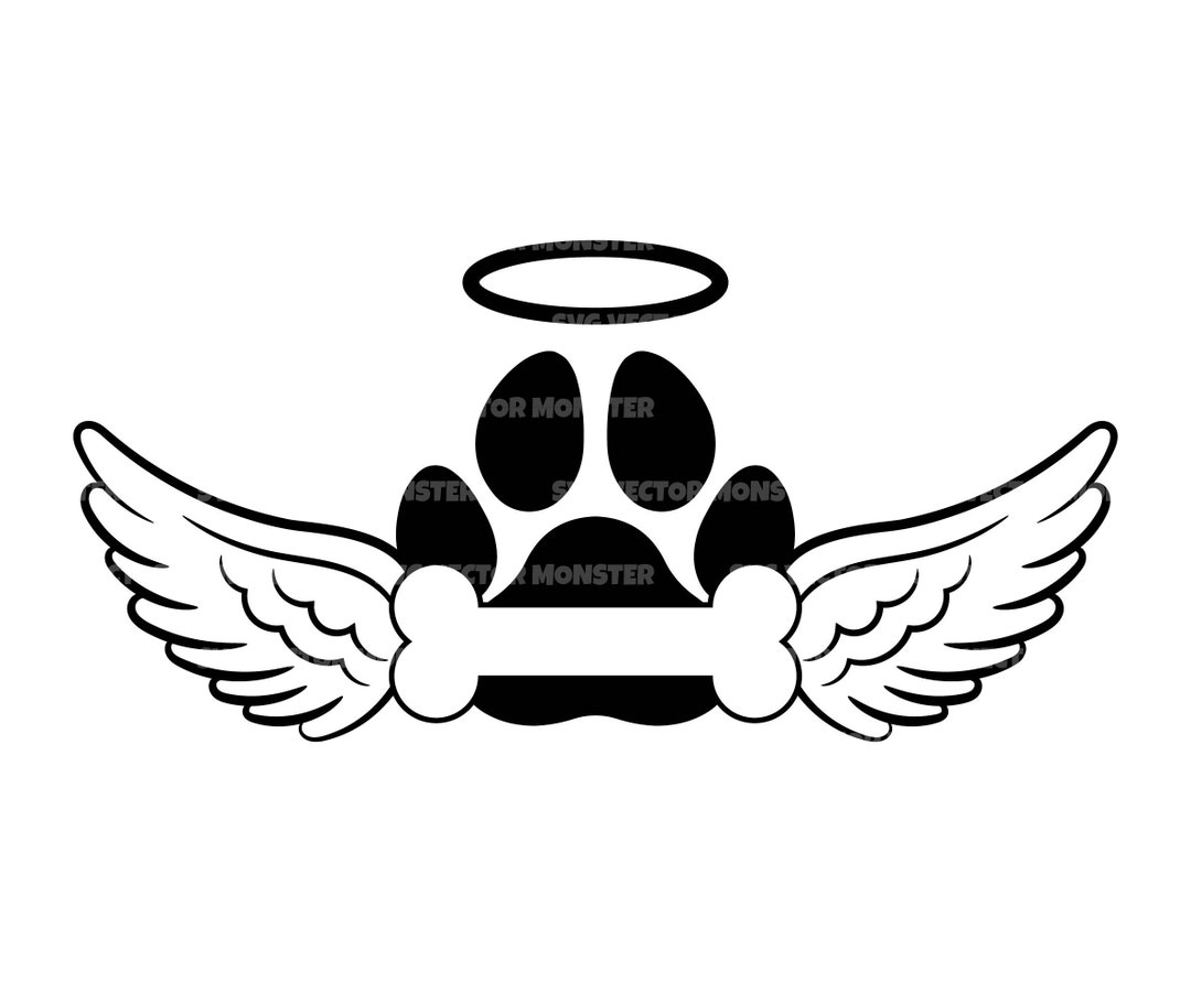 Angel Paw Print With Bone Svg, Pet Memorial Svg, Pet Loss, Dog Memorial ...
