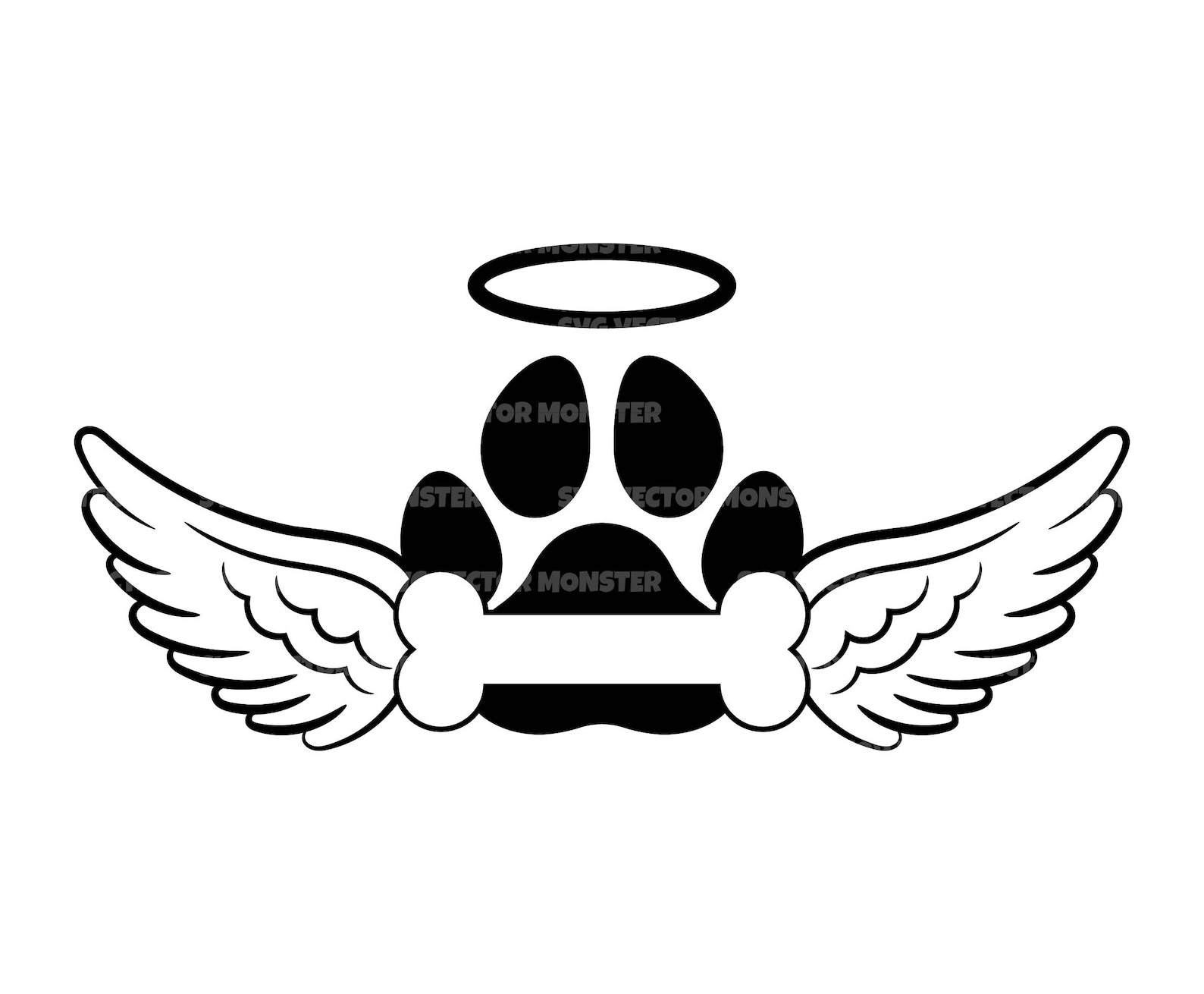 Angel Paw Print With Bone Svg Pet Memorial Svg Pet Loss Dog - Etsy