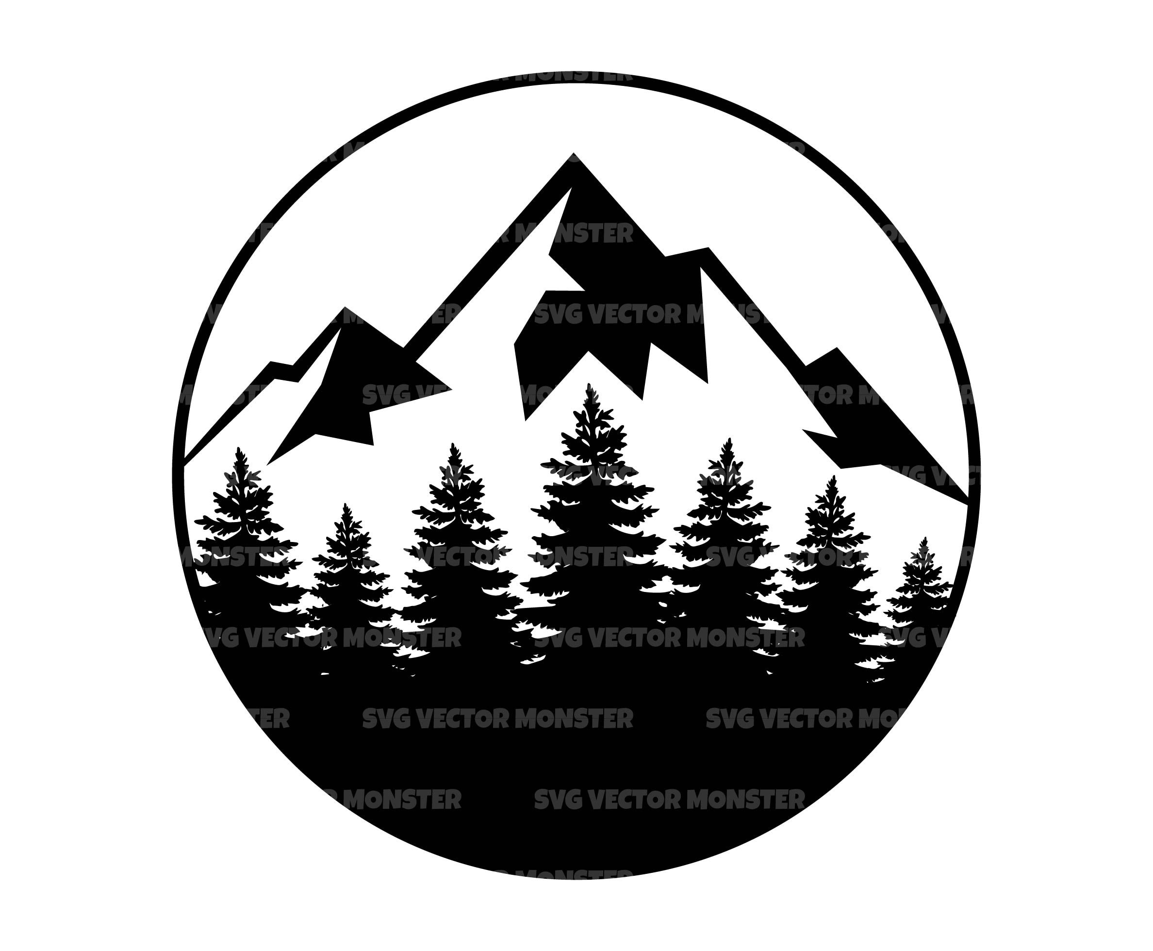 Mountain and Forest Svg, Circle Frame Svg, Outdoor Svg. Vector Cut File ...