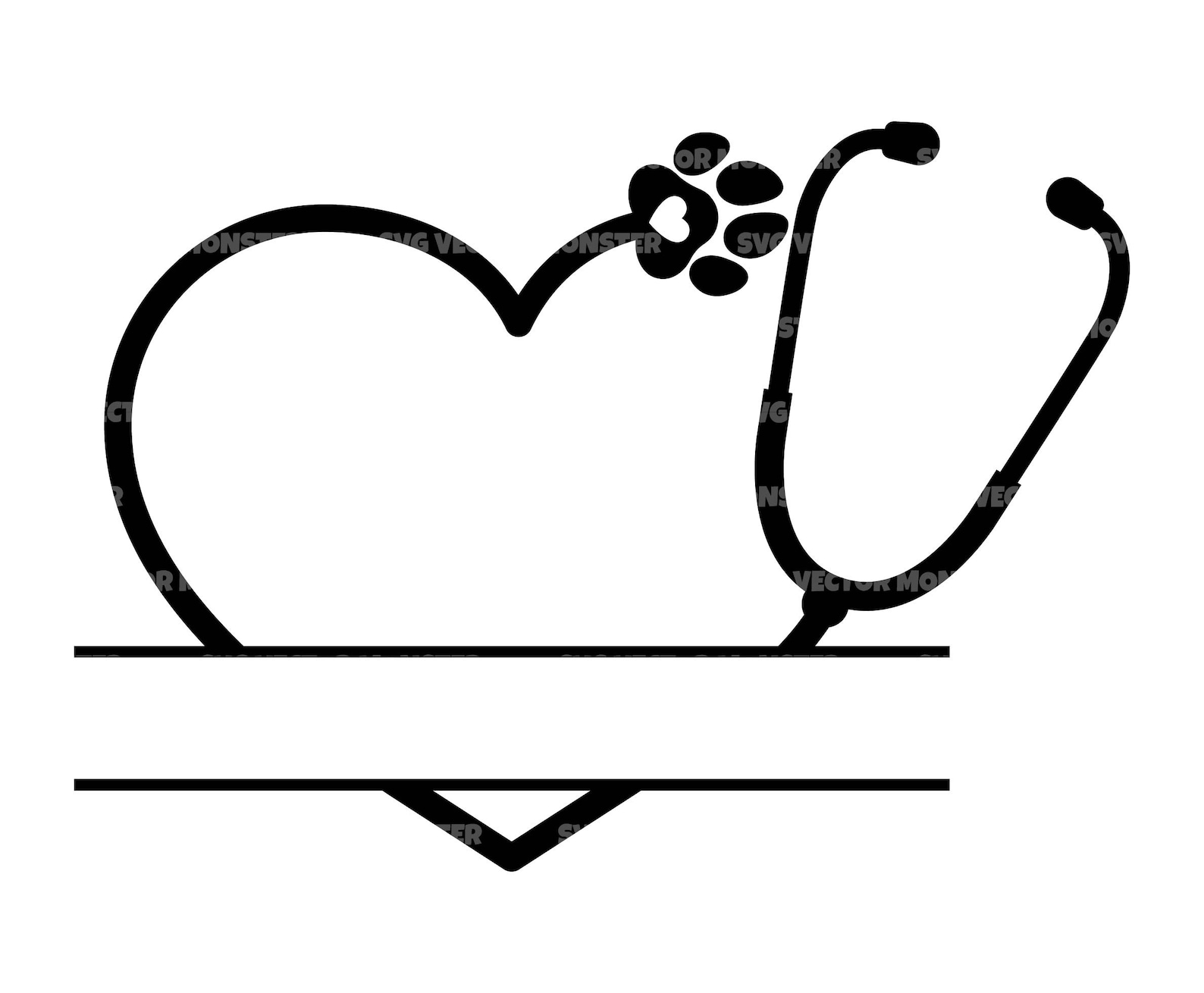 Veterinarian Monogram Svg, Paw Print Svg, Vet Tech, Split Name Frame ...