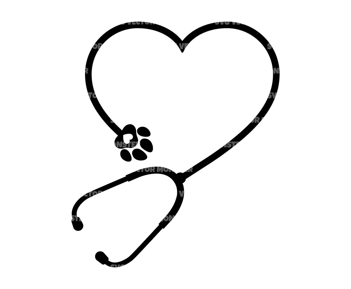 Veterinarian Stethoscope Svg Heart Paw Print Svg. Vector Cut - Etsy