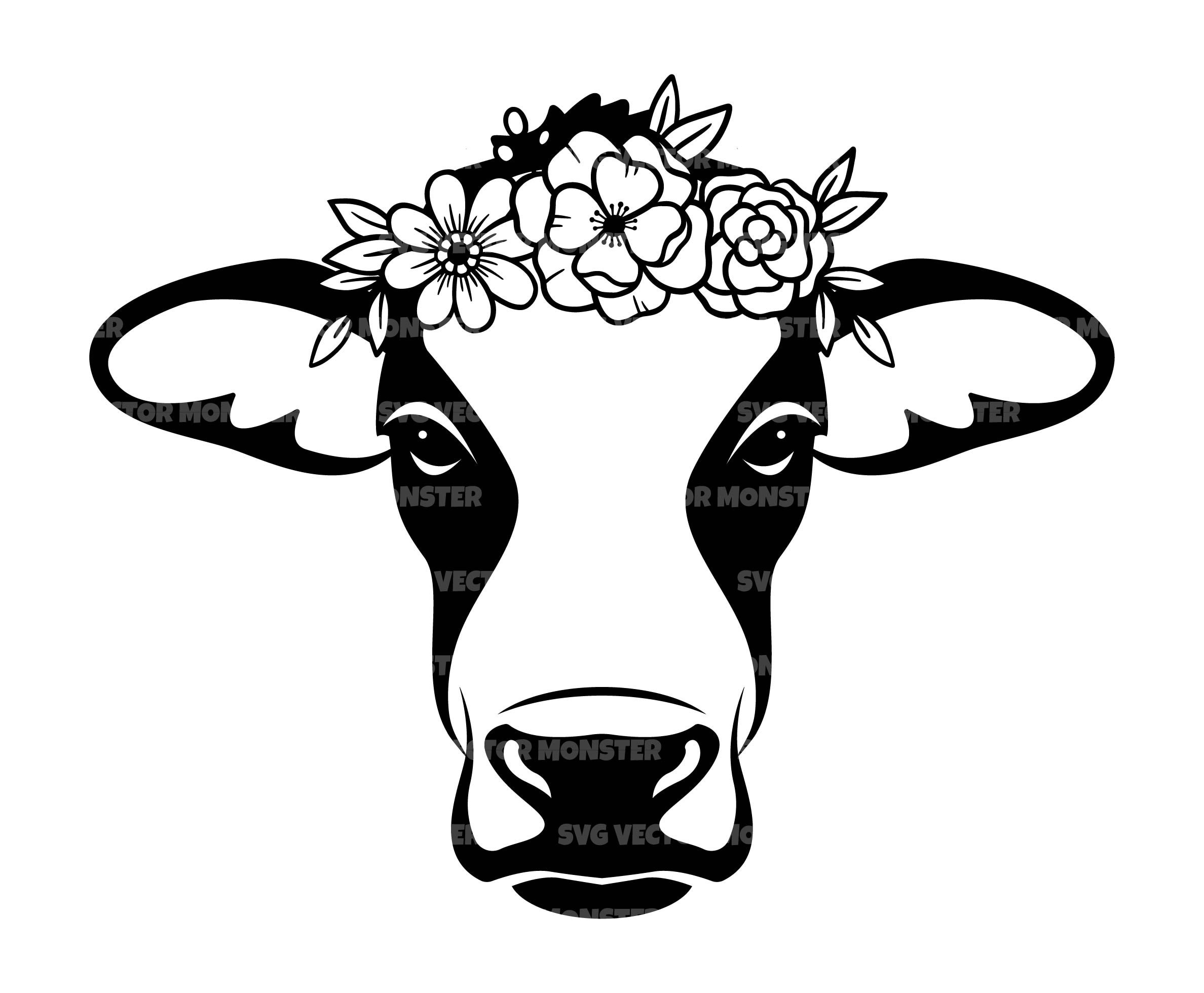 Tête de vache SVG, Couronne de fleurs SVG, Panneau de ferme, Vie de ...