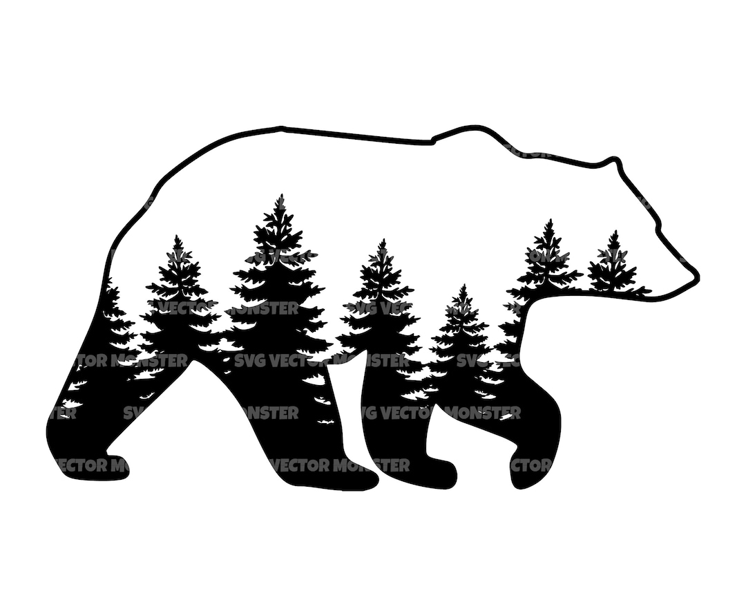 Bear Nature Svg, Forest Svg, Bear in Woods, Bear in Trees. Vector Cut ...