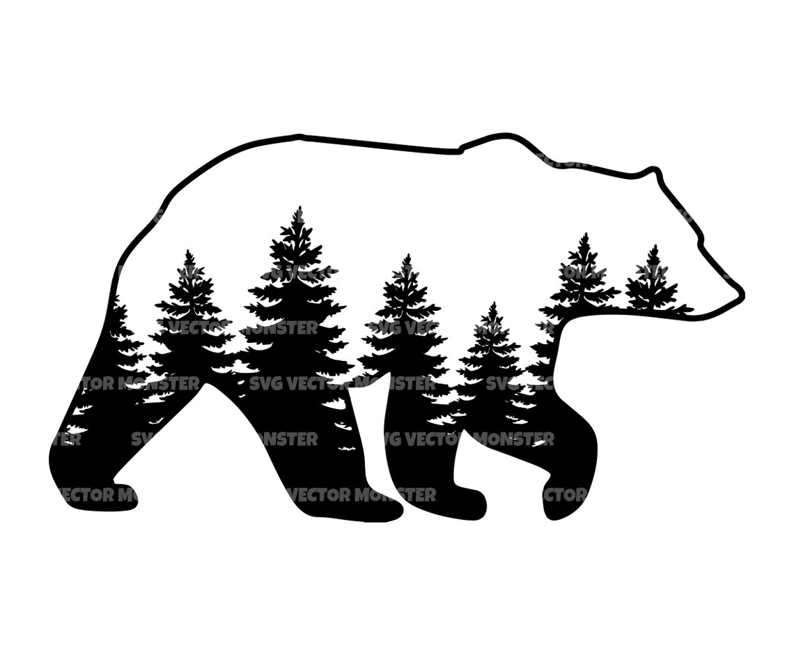 Bear Nature Svg, Forest Svg, Bear in Woods, Bear in Trees. Vector Cut ...