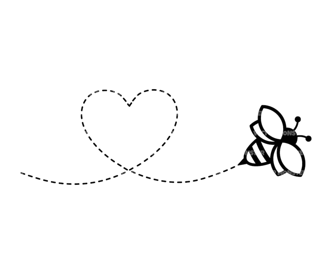 Bee Svg, Heart Dotted Line Svg, Honeybee, Bumblebee, Heart Trail, Heart ...