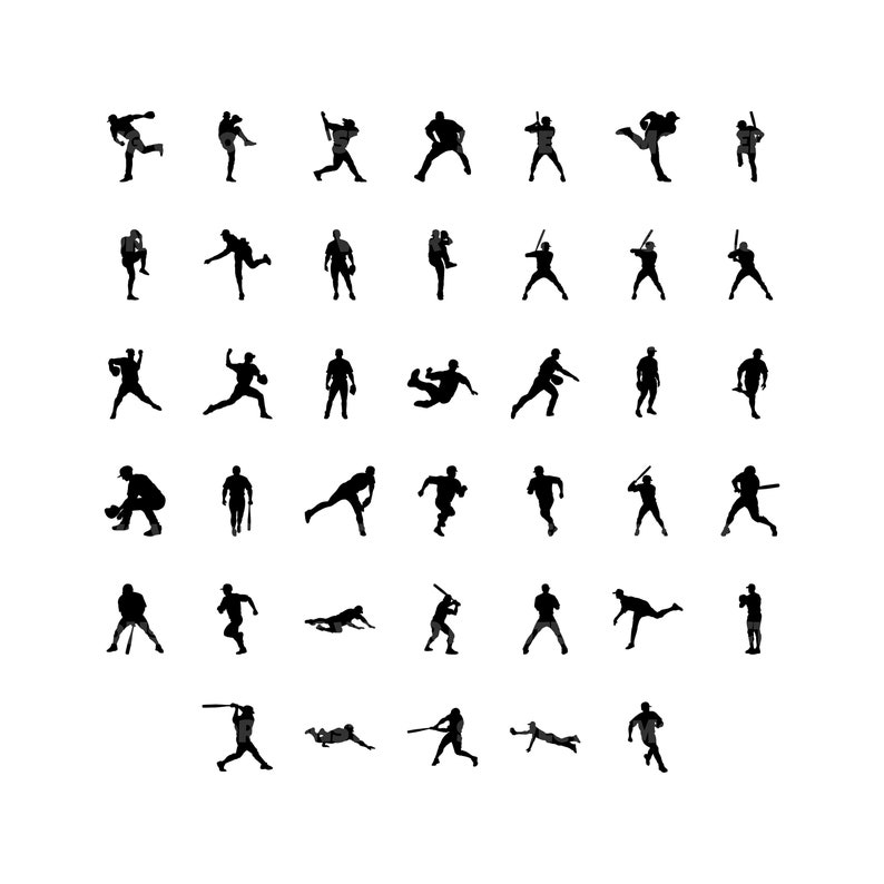 41 Baseball Player Pose Silhouettes Svg Vector Cut File for | Etsy