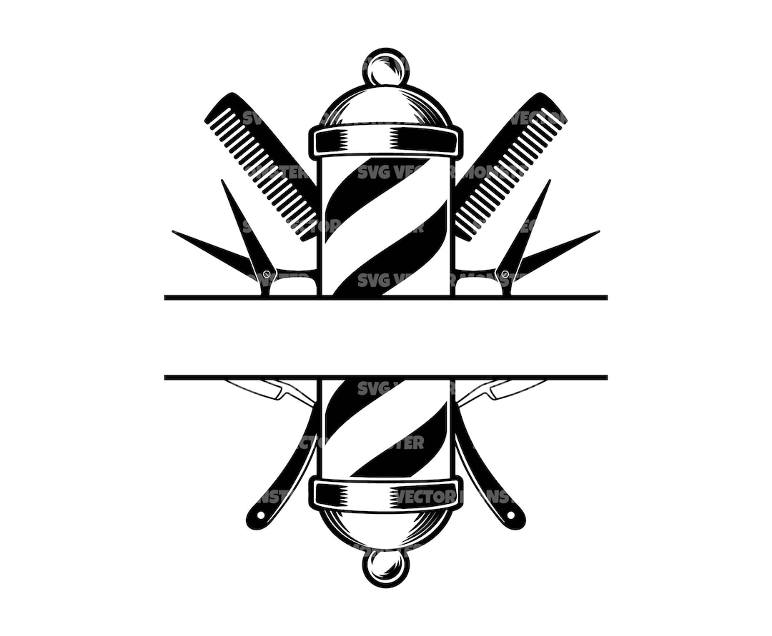 Barber Pole Split Monogram Svg, Comb Svg, Scissors Svg, Razor Svg ...