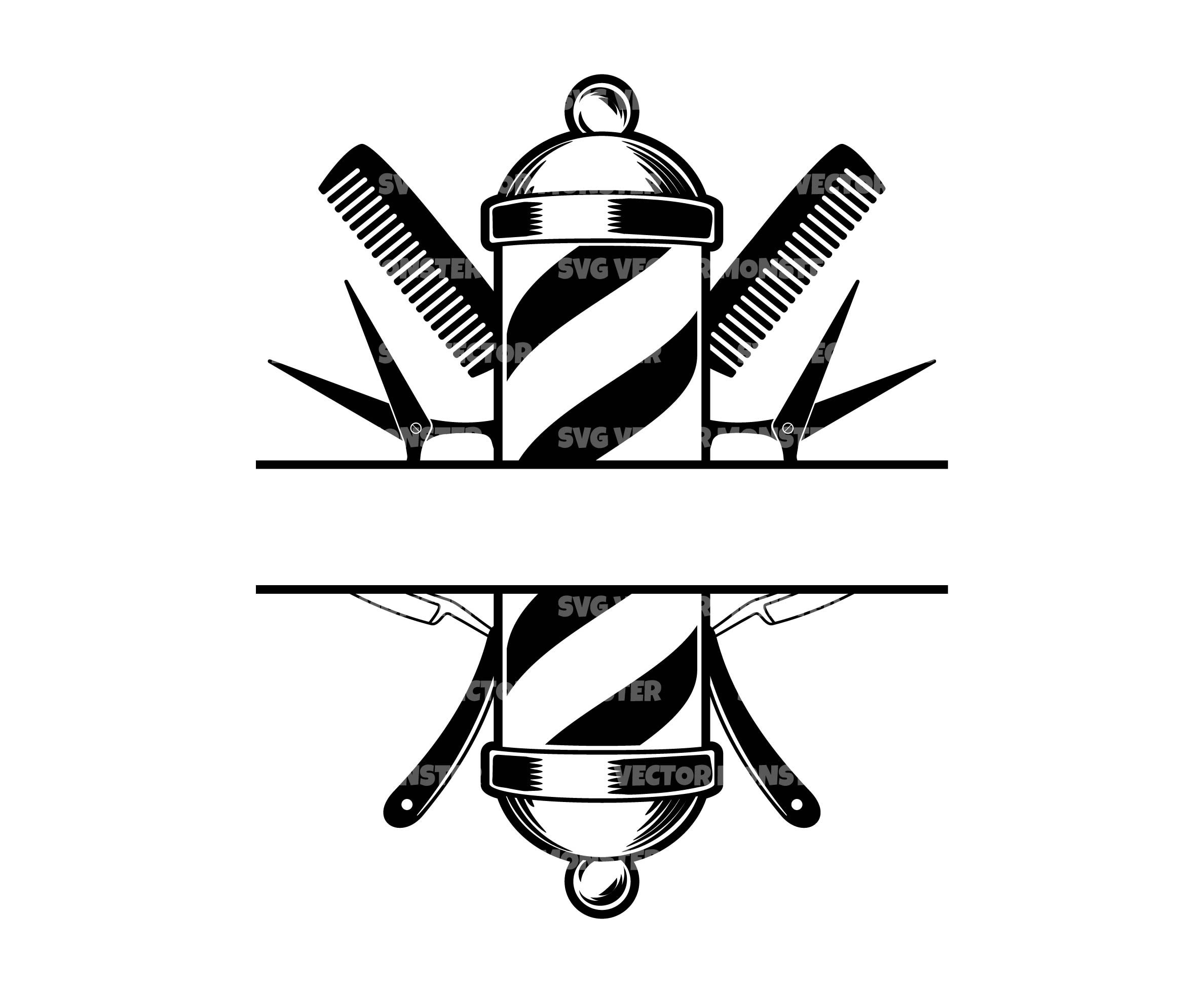 Barber Pole Split Monogram Svg, Comb Svg, Scissors Svg, Razor Svg ...