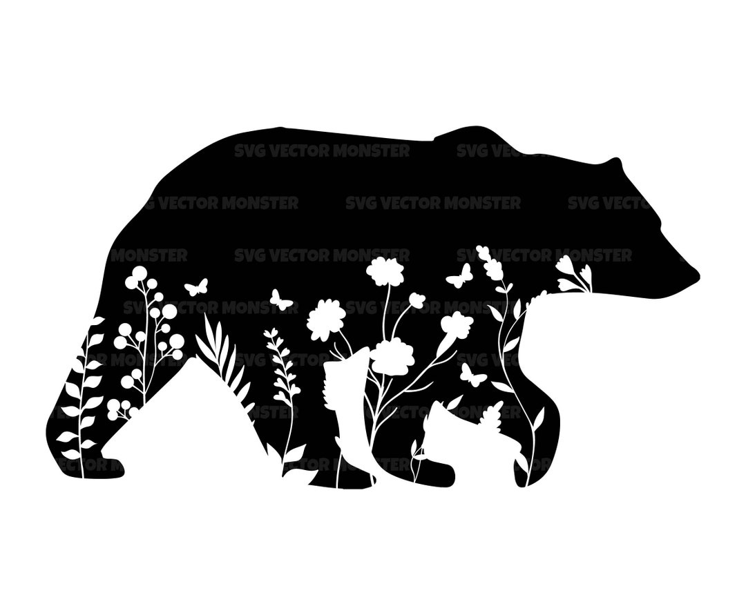 Floral Bear Svg, Bear Flowers Svg, Mama Bear Svg. Vector Cut File ...