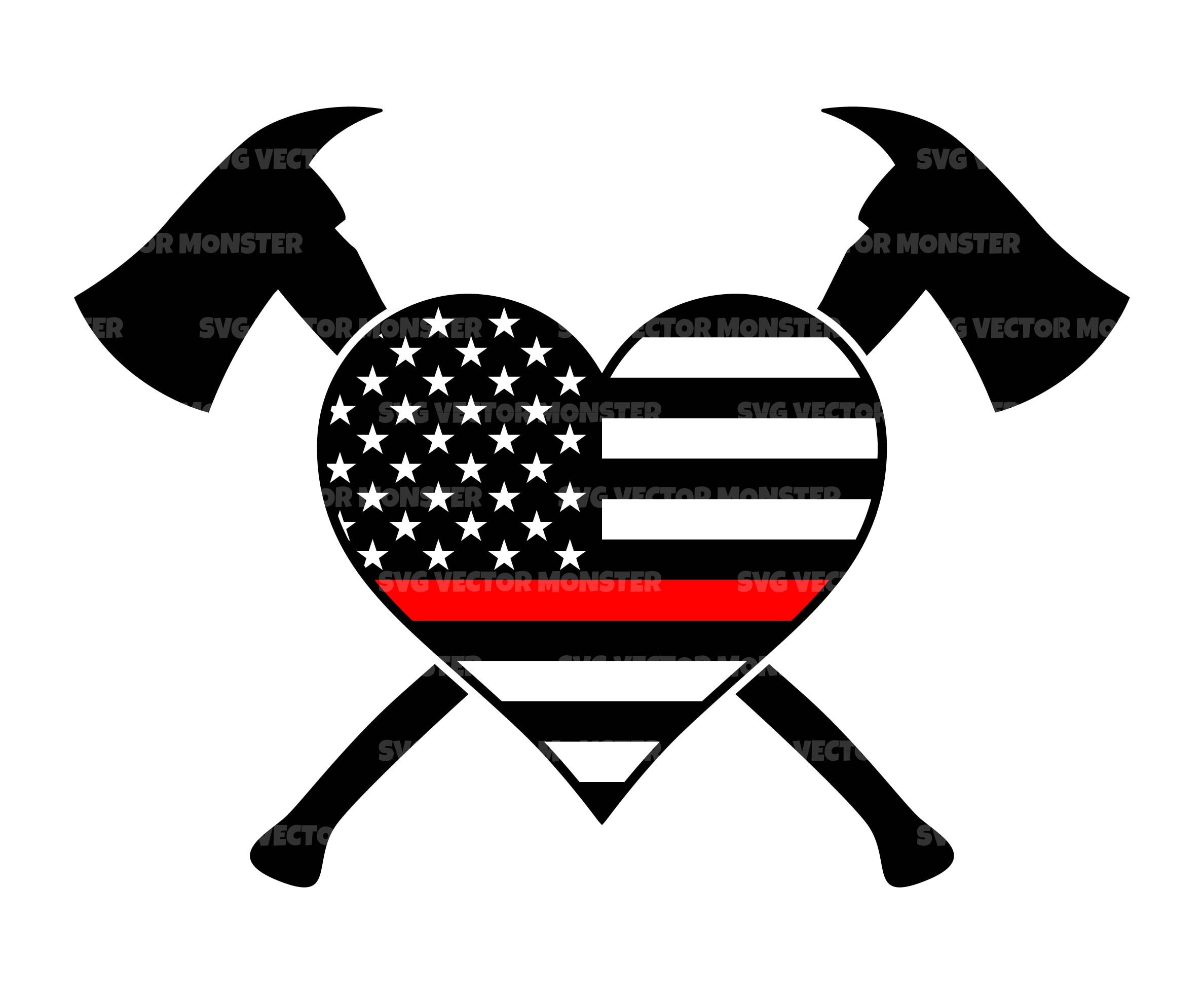 Thin Red Line Flag Heart Svg Firefighter Axe Svg Fireman | Etsy