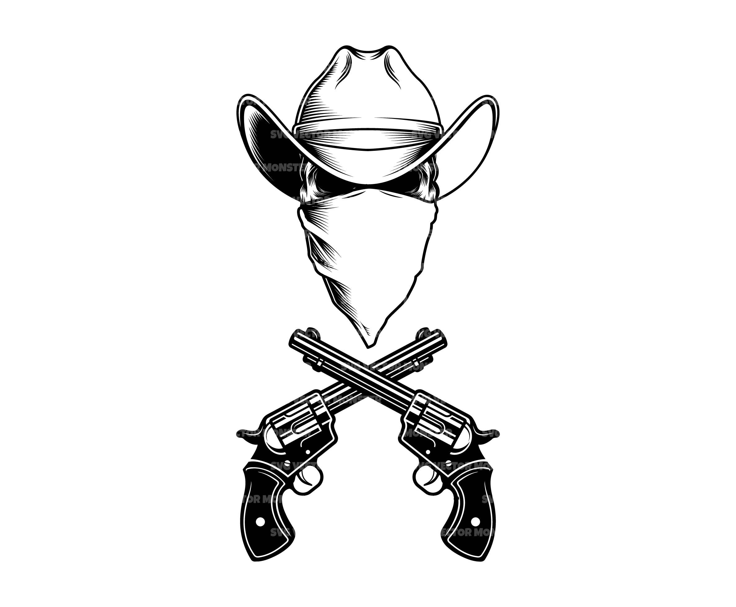 Skull Cowboy Svg Crossed Pistols Svg. Crossed Guns Svg. - Etsy