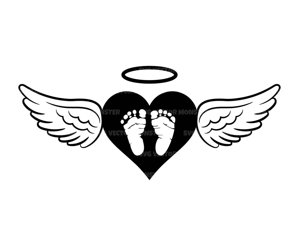 Baby Loss Svg, Baby Footprints, Baby Memorial Svg, Angel Wings, Halo ...