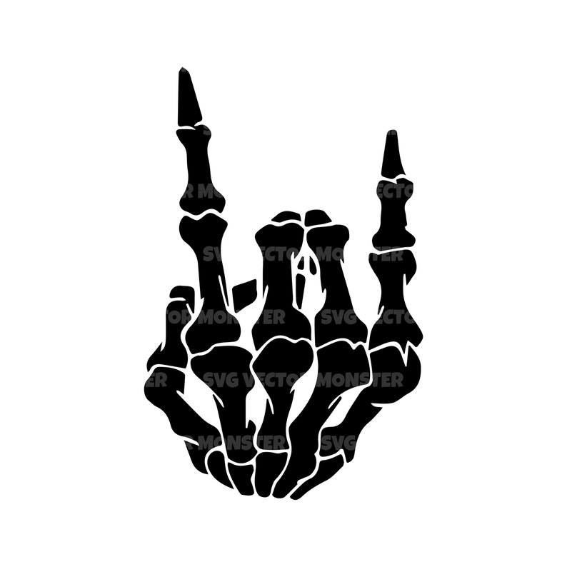 Skeleton Rock Horns Svg, Rock and Roll Devil Horns Vector Cut File for ...