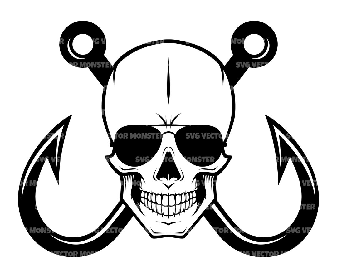 Skull Svg, Fishing Hook Svg, Bass Fishing Svg, Fisherman Svg. Vector ...