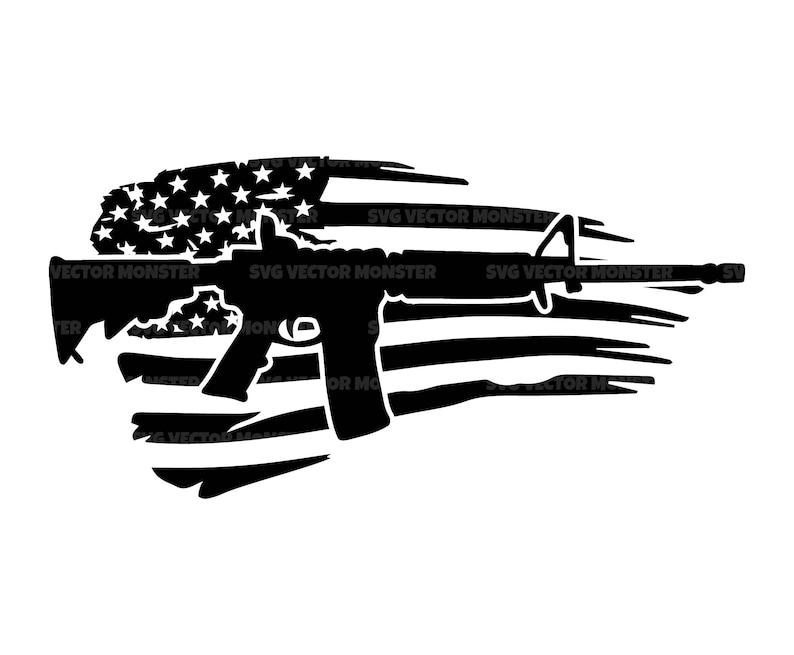 AR15 Rifle Svg, Distressed American Flag Svg, USA Flag, Weapon ...