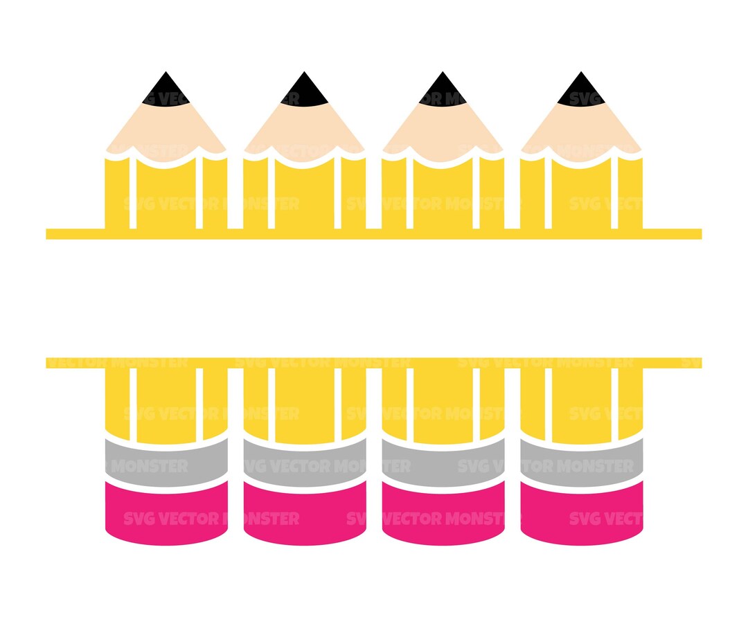 Pencil Monogram Svg, Pencil Split Name Frame, Back to School Svg ...