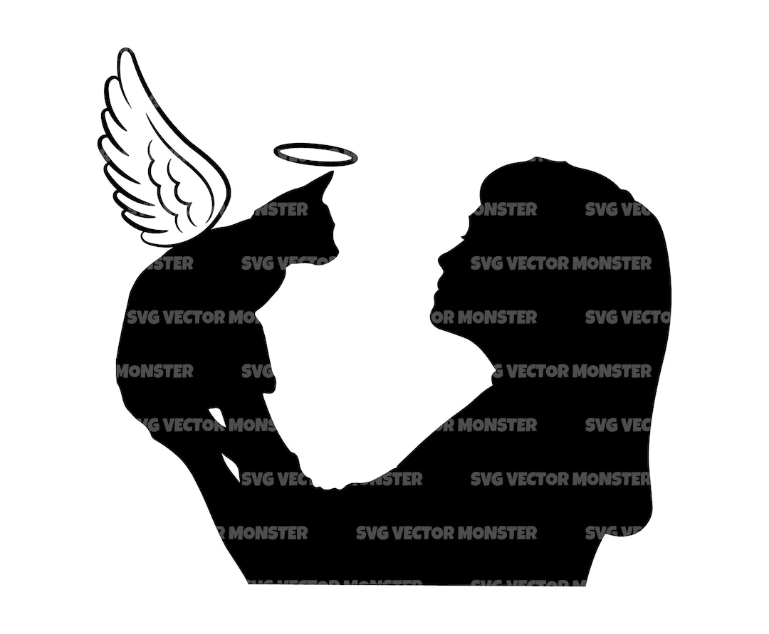 Angel Cat Svg and Woman Svg, Pet Memorial, Pet Loss. Vector Cut File ...