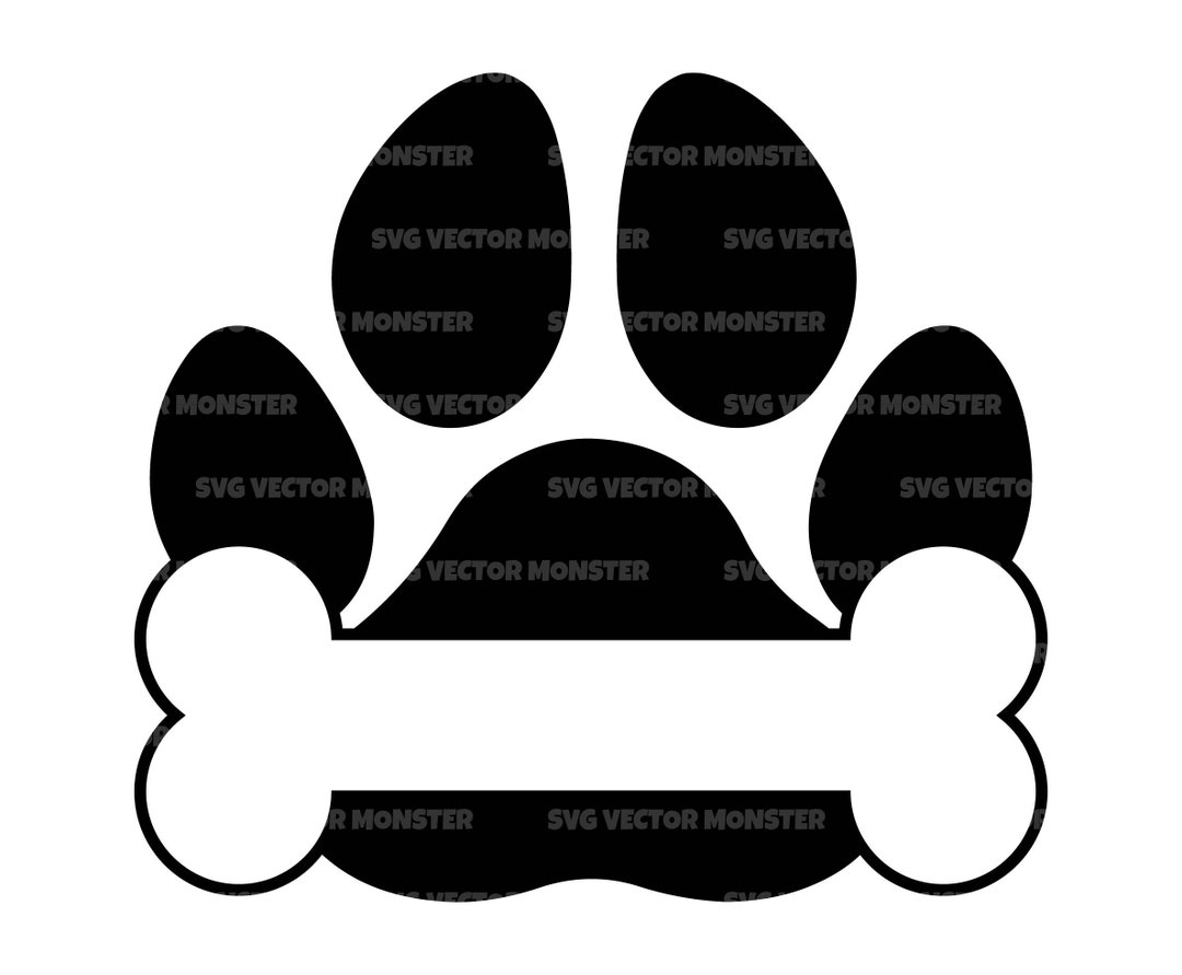 Dog Paw Print Svg, Bone Svg, Paw Print Monogram, Name Frame. Vector Cut ...