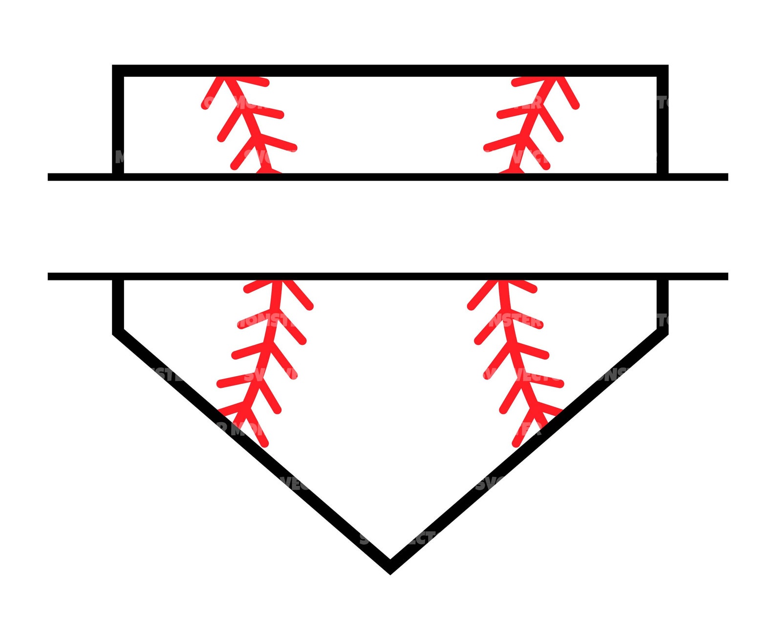 Baseball Home Plate Monogram Svg, Split Name Frame Svg, Red Stitch Svg ...