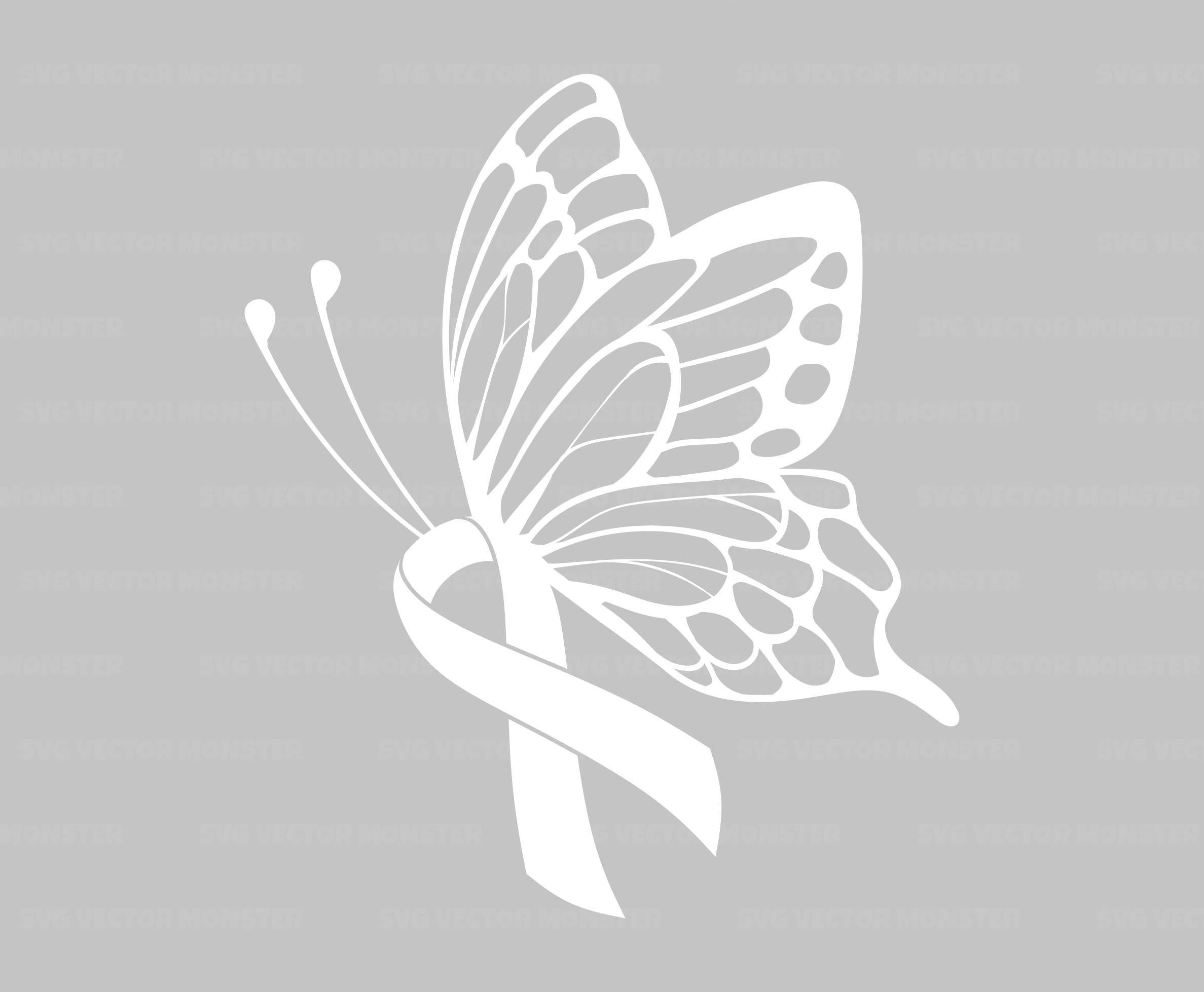 White Ribbon Butterfly Svg, Lung Cancer Awareness, Fight Cancer ...
