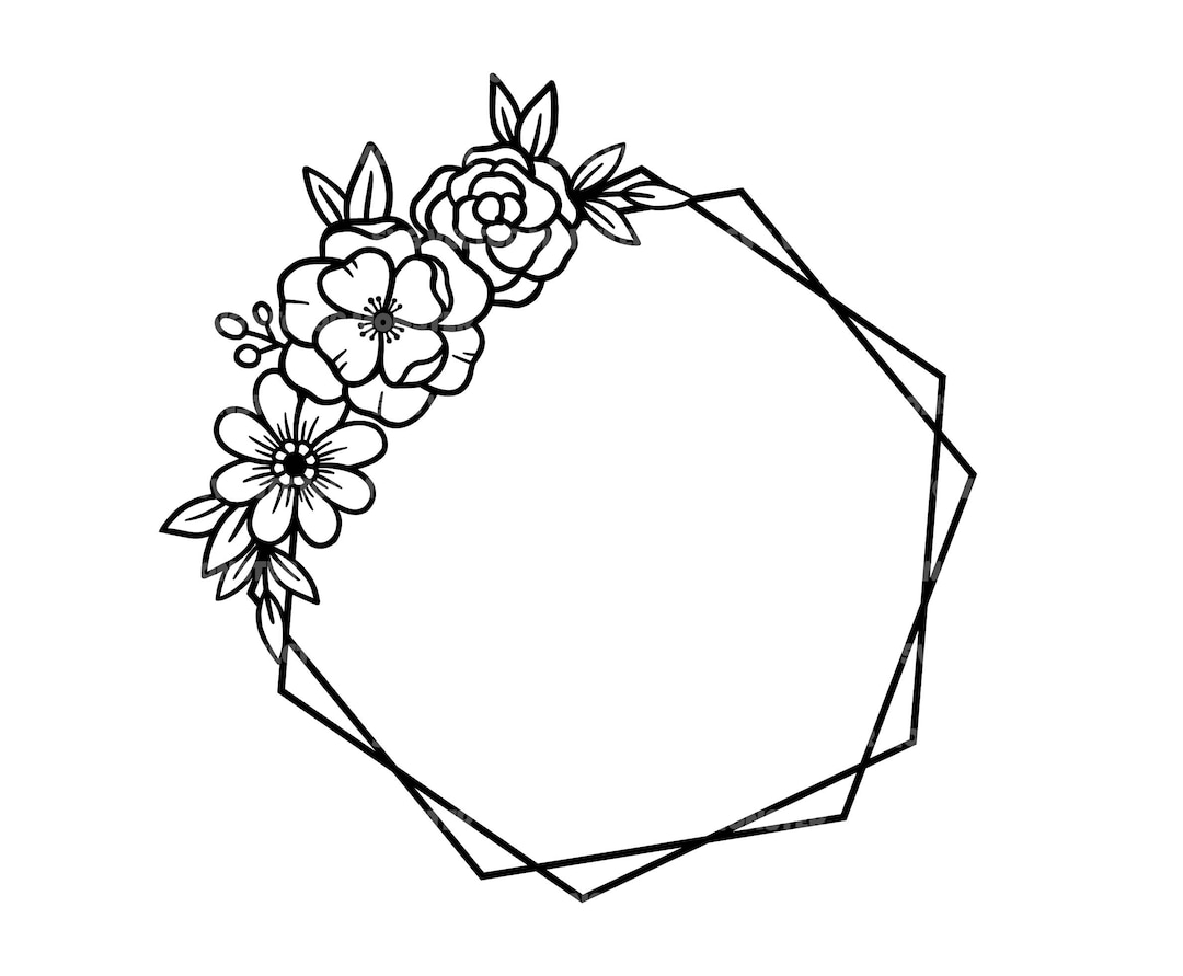 Floral Double Hexagon Frame Svg, Flower Hexagon Monogram Svg, Hexagon ...