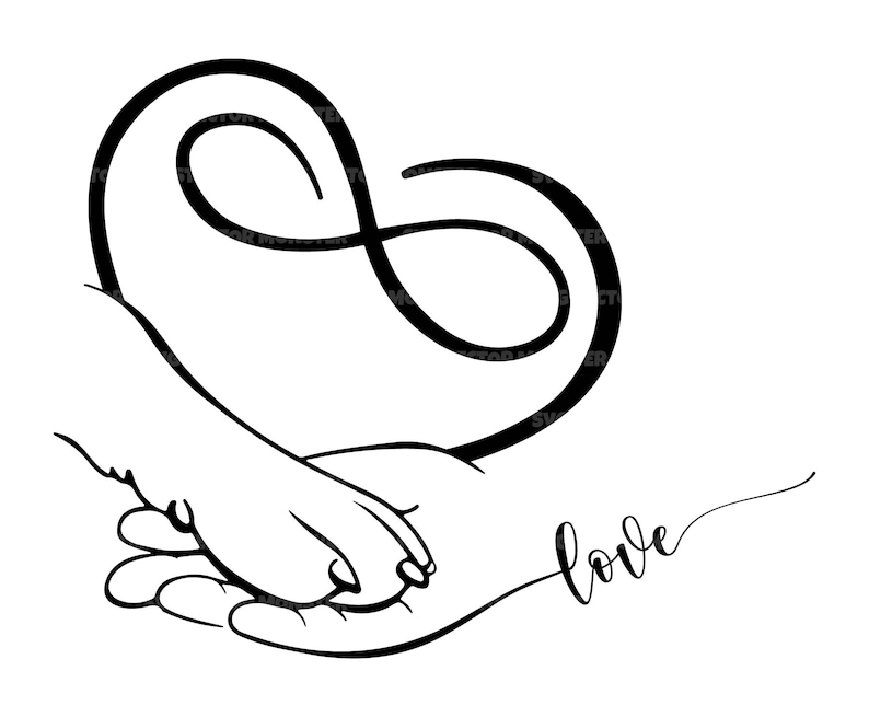 Pet Paw and Hand Svg, Dog Svg, Pet Love, Infinity Heart Svg. Vector Cut ...