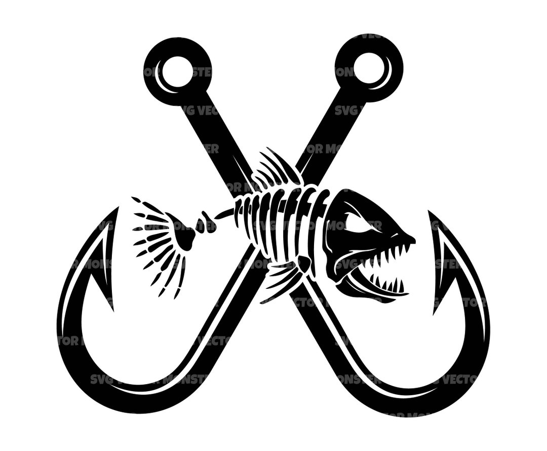 Crossed Fish Hooks Svg, Skeleton Fish Svg, Bass Fishing Svg, Fishing ...