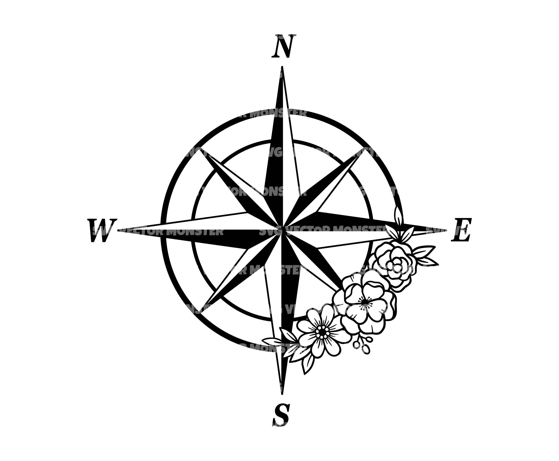 Floral Compass Star Svg. Vector Cut File for Cricut, Silhouette, Pdf ...