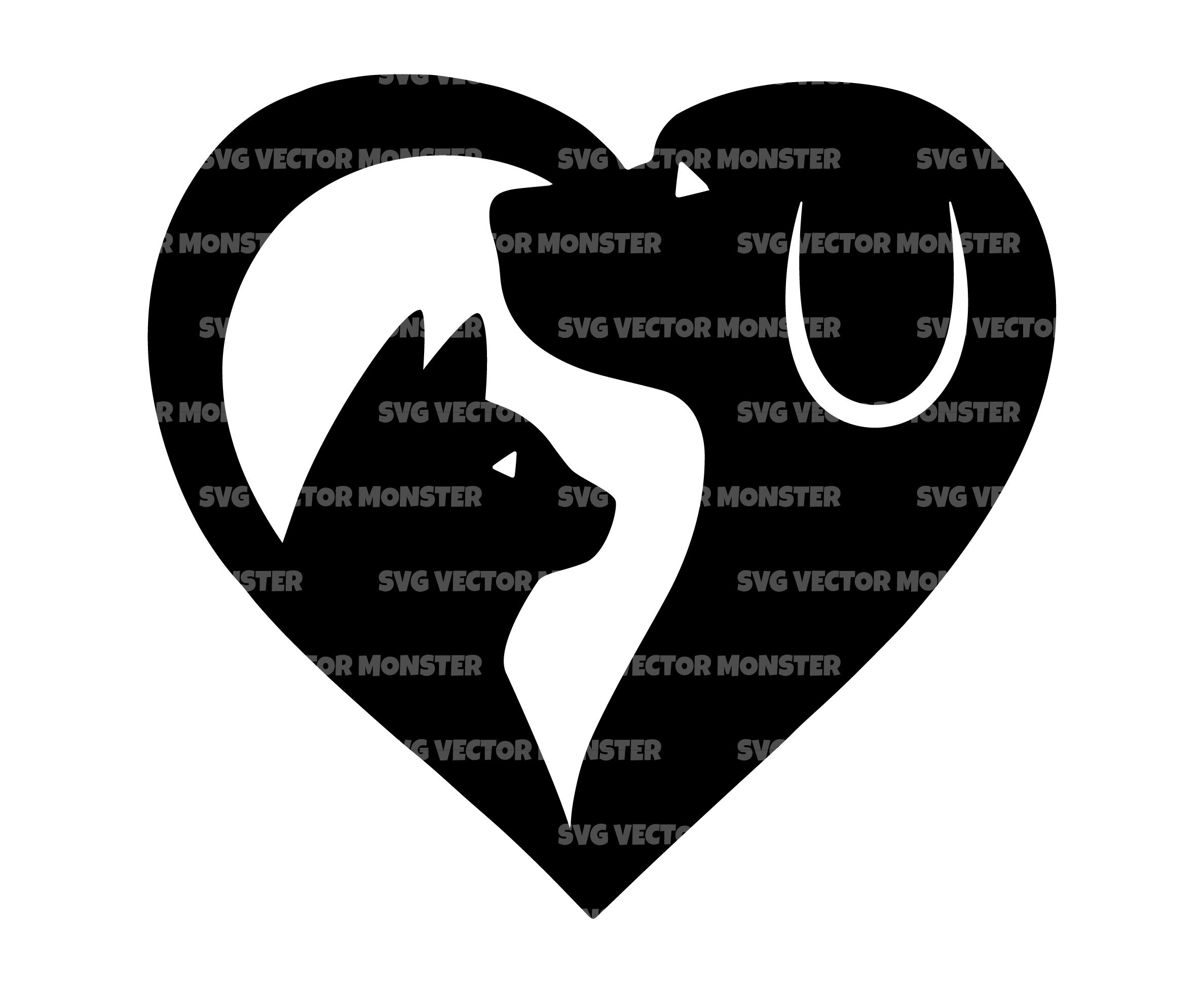 Cat Svg Dog Svg Line Art Heart Svg Pet Lover Svg. Vector | Etsy