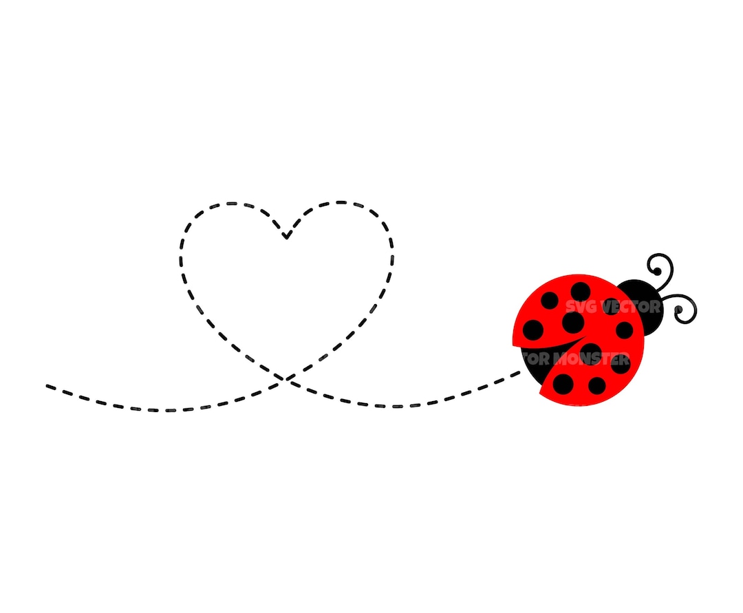 Ladybug Svg With Heart Dashed Line Path, Love Bug Svg. Vector Cut File ...