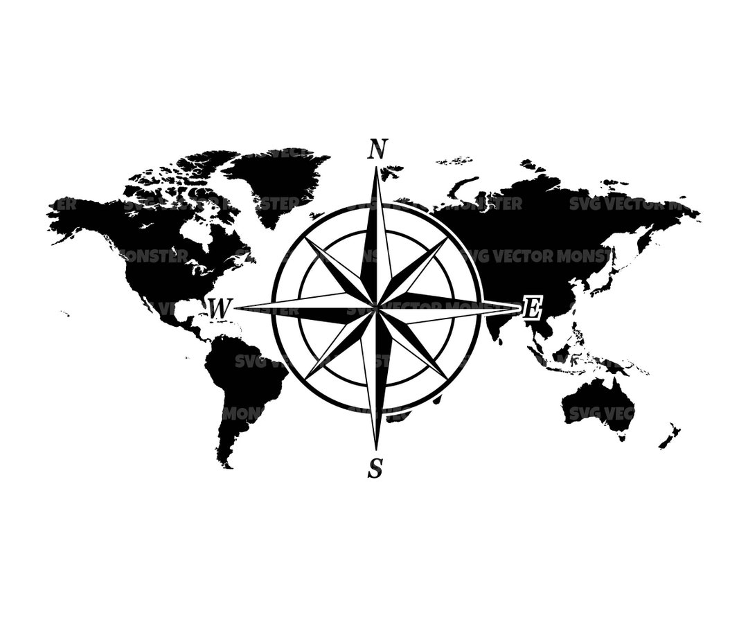 Compass Star Svg, World Map Svg, Compass Png. Vector Cut File Cricut ...