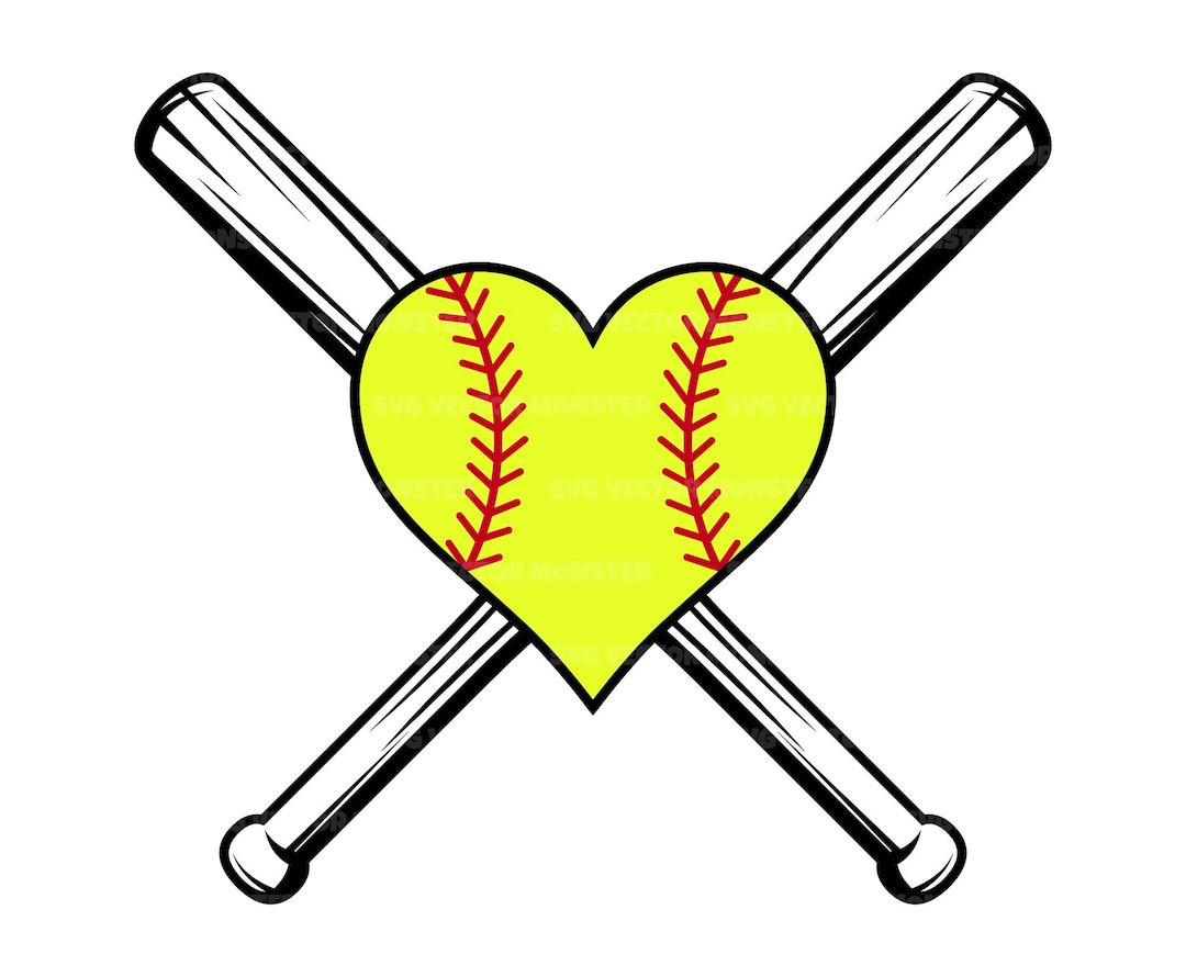 Softball Heart Svg, Softball Love Svg, Softball Monogram, Crossed ...