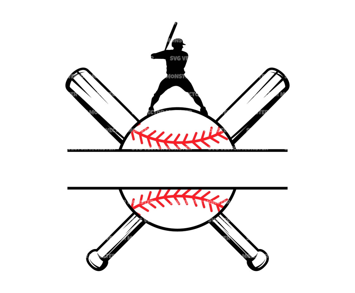 Baseball Split Name Monogram Svg Baseball Player Crossed - Etsy