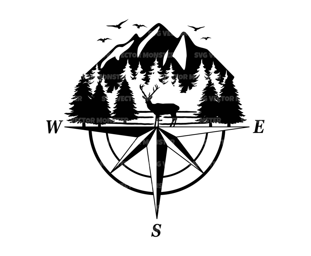 Compass Star Svg, Forest, Mountains, Wildlife, Outdoor, Camping, Woods ...
