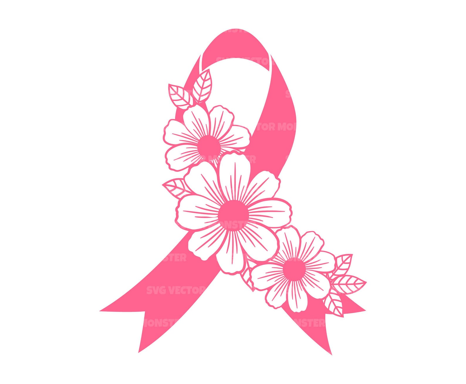 Floral Pink Ribbon Svg. Breast Cancer Awareness, Stron Women, Warrior ...