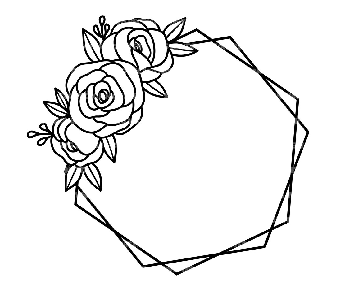 Floral Double Hexagon Frame Svg, Flower Hexagon Monogram Svg, Hexagon ...