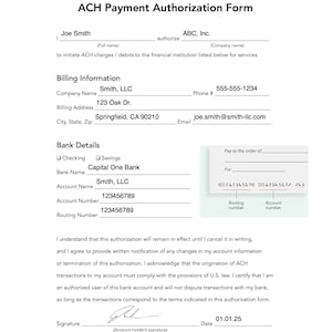 ACH Authorization Form: Fillable PDF Template for Quickbooks - Etsy