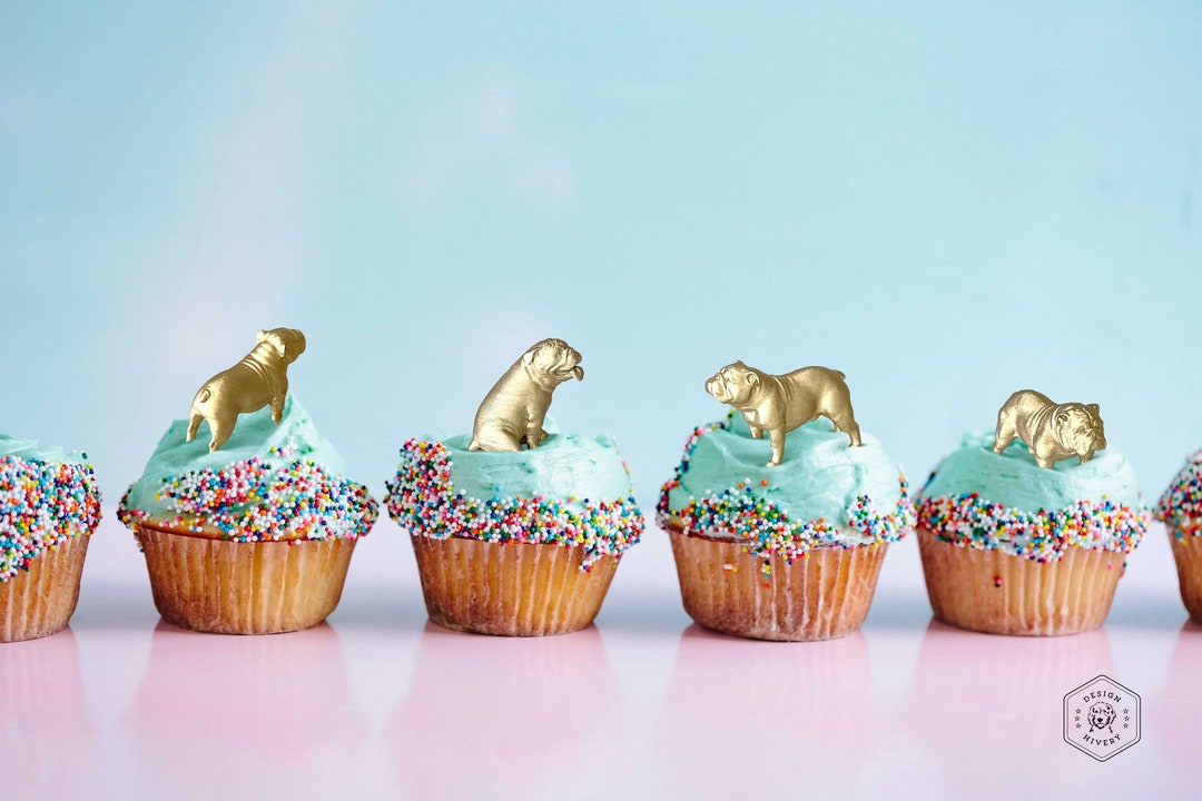 Gold English Bulldog Figures: Set of 4, Party Cake Toppers - Etsy