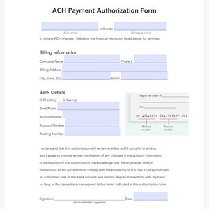 ACH Authorization Form: Fillable PDF Template for Quickbooks - Etsy