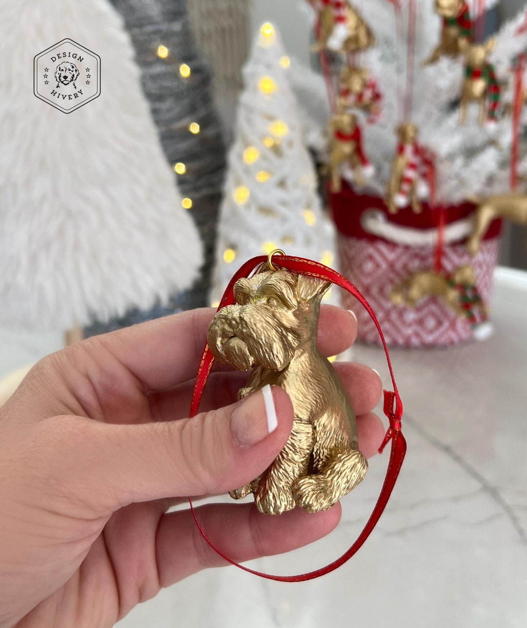 Mini Schnauzer Ornament: Personalize With Festive Scarf, Letter Charm ...