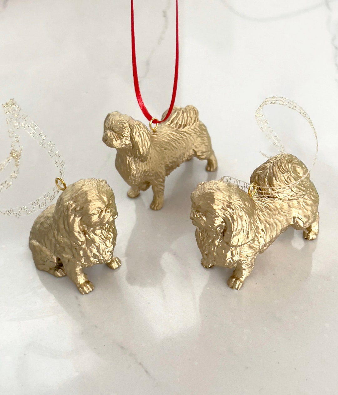Pekingese Christmas Ornament: 3D Printed Dog With Gold Paint - Etsy