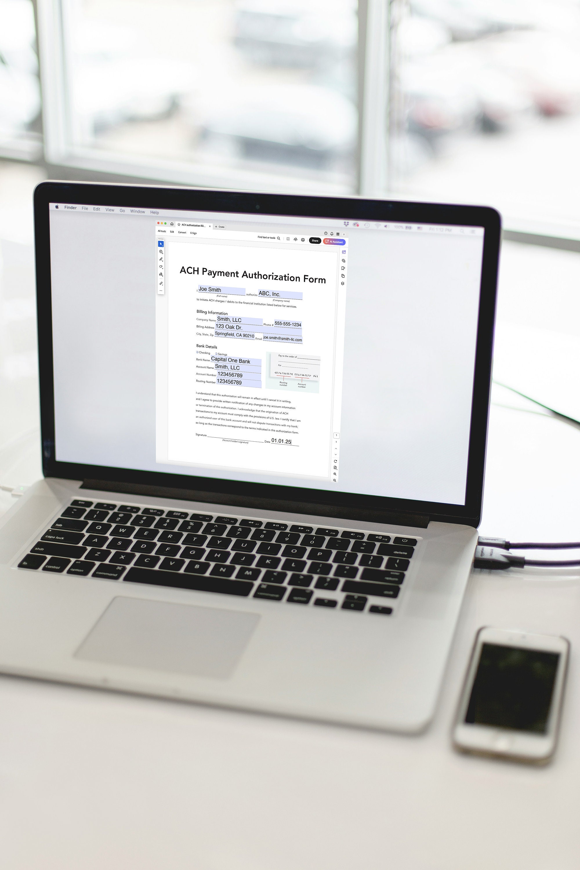 ACH Authorization Form: Fillable PDF Template for Quickbooks - Etsy