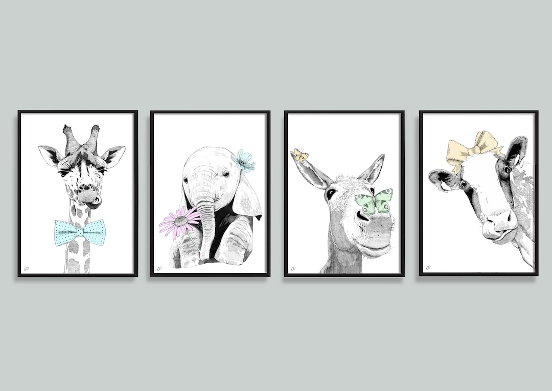 Pack of 4 Animal Prints - Funny Animal Prints - Cute Animal Prints ...