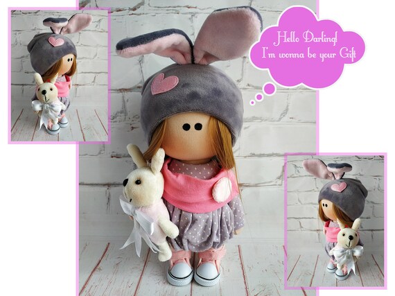Bunny Art Doll Interior Decor Doll Fabric Rag Doll Textile | Etsy