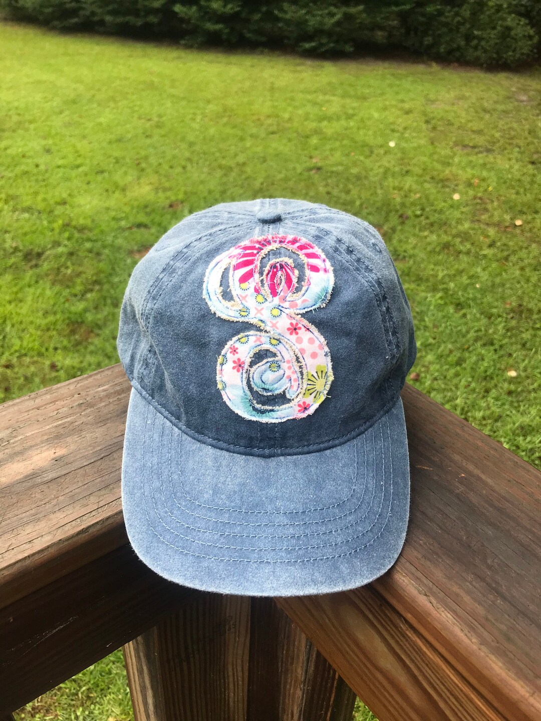 Raggy Initial Monogram Cap With Additional Embroidery on Back Curve of ...